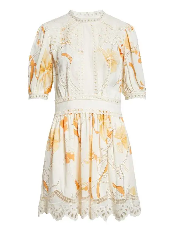 REISS Lacey Print Eyelet Minidress - Ivory/pink