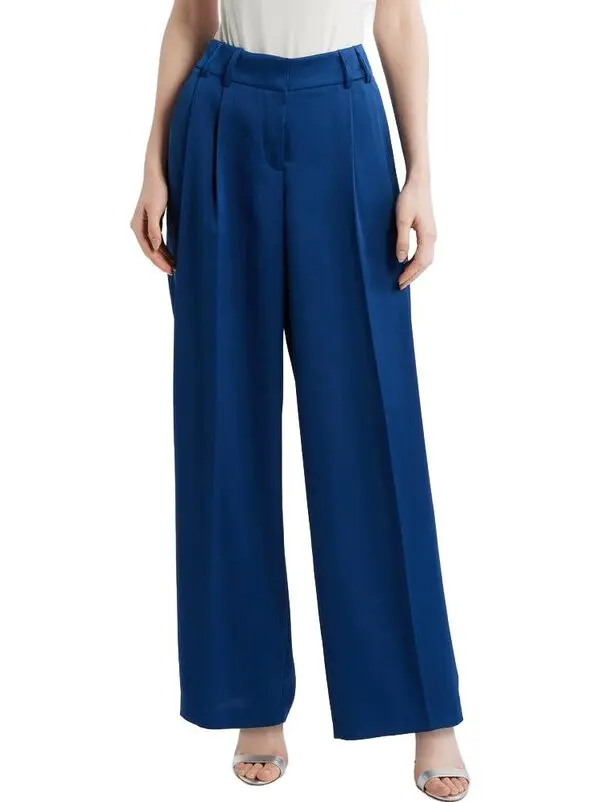 TAHARI ASL Pleated Wide-leg Satin Trousers - Deep River