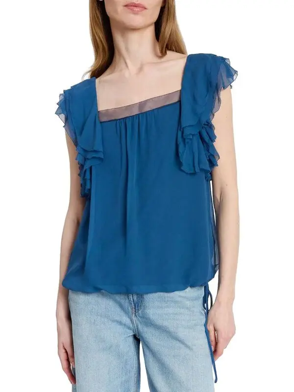 Santorelli Chass Ruffle Blouse - Electric Blue