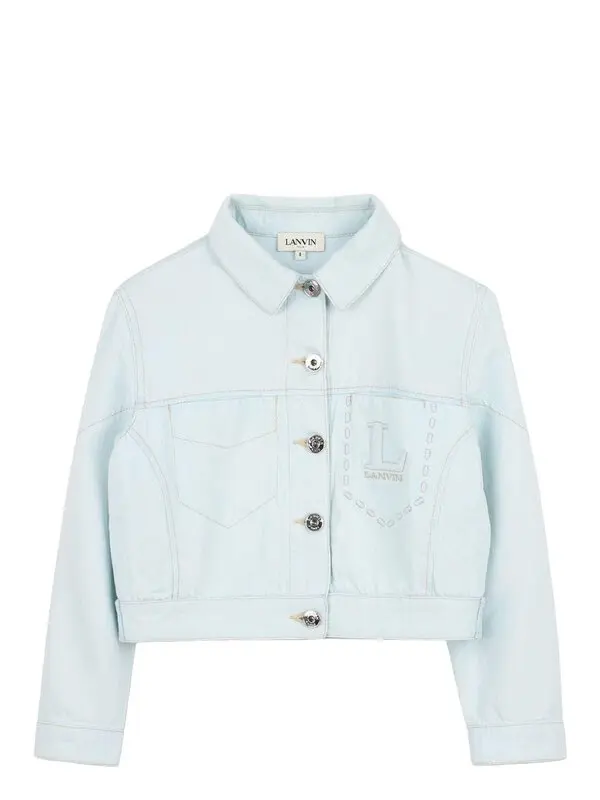 LANVIN Bleached Cotton Denim Crop Jacket - Blue
