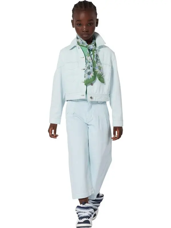 LANVIN Bleached Cotton Denim Crop Jacket - Blue