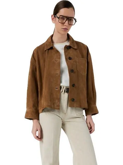Gerard Darel Tanael Suede Leather Jacket - Straw
