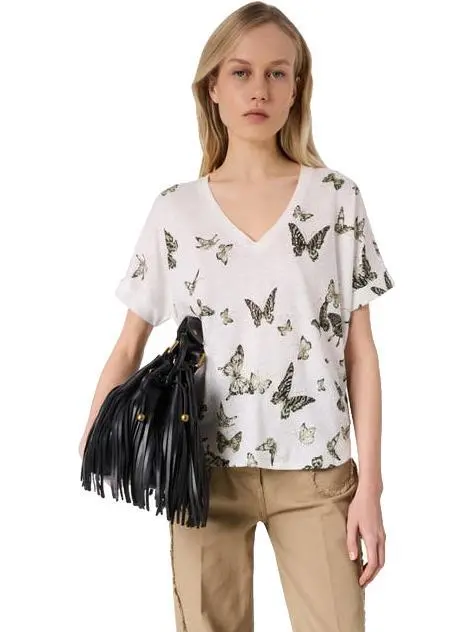 Gerard Darel Makeda Butterfly Print T-shirt - Khaki Green
