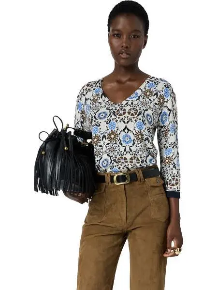 Gerard Darel Liva V-neck 3/4 Sleeve Knit Top - Brown