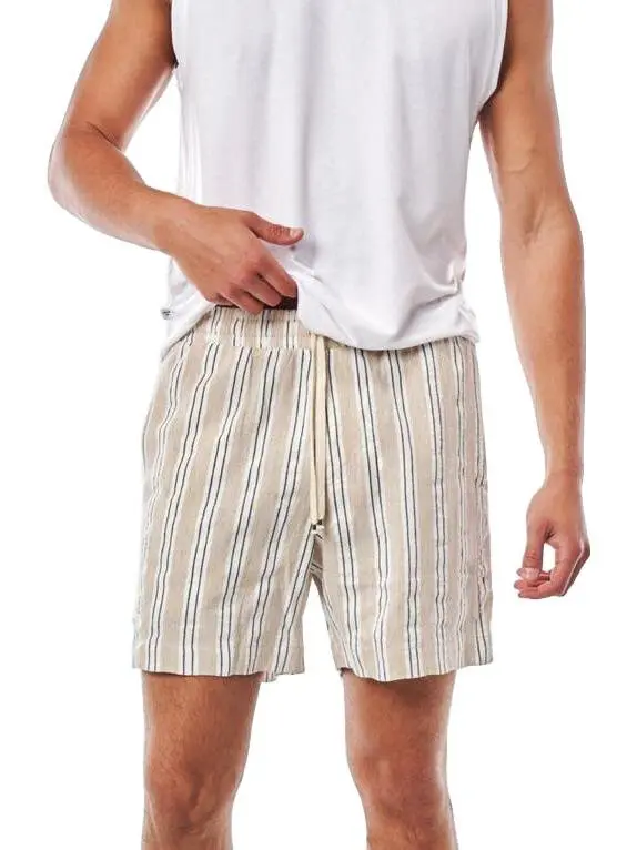 LEISURE LAB Striped Cotton-linen Short - Sandstone