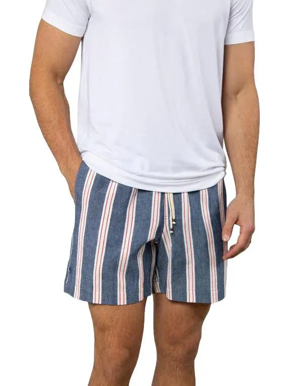 LEISURE LAB Striped Cotton-linen Short - Tidepool