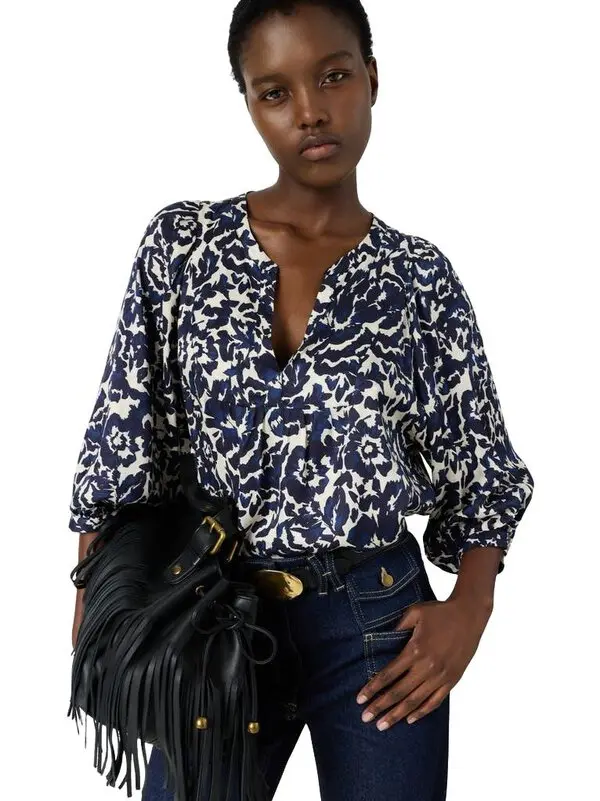 Gerard Darel Calina Floral V-neck Blouse - Ink