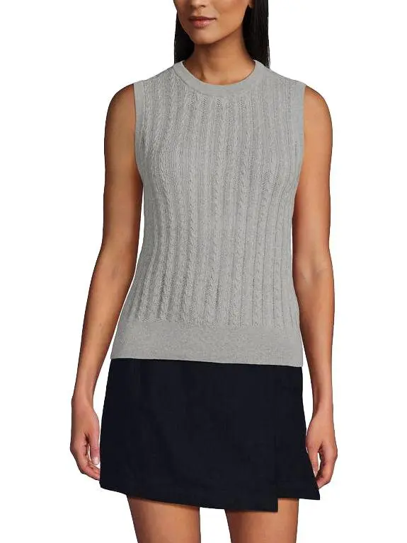 LANDS' END Cotton Pointelle Shell - Gray Heather