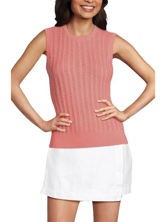 LANDS' END Cotton Pointelle Shell - Sunset Coral Pink