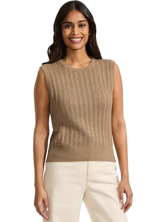 LANDS' END Cotton Pointelle Shell - Vicuna Heather