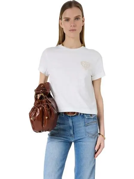 Gerard Darel Melia Embroidered Cropped T-shirt - White
