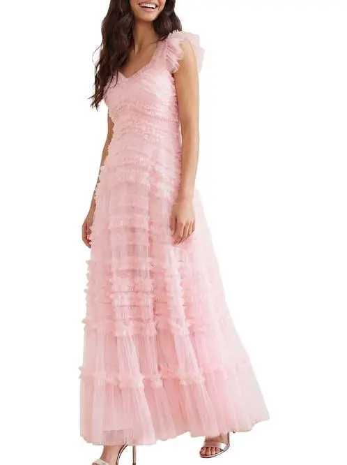 NEEDLE & THREAD Amara Backless Gown - Peony Pink
