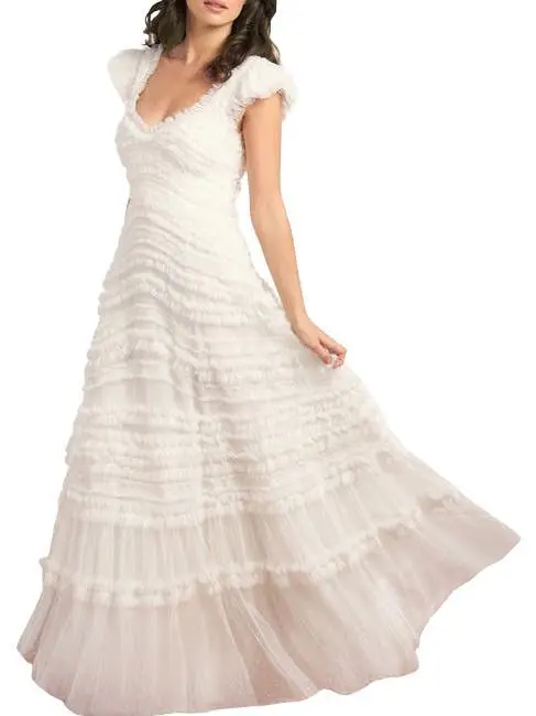 NEEDLE & THREAD Amara Backless Gown - Swan White