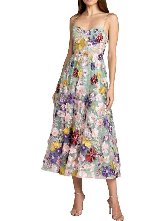 Mac Duggal Embroidered Sweetheart Neck Midi Dress - Sage Multi