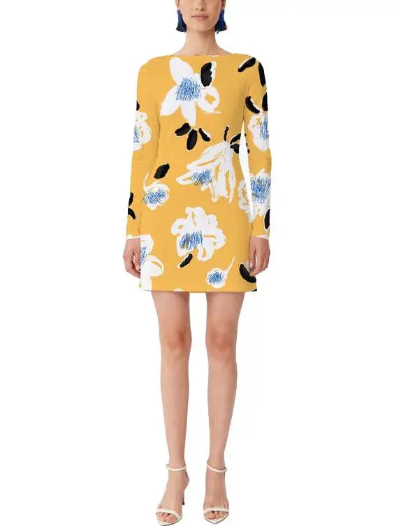 DE LORETA Rubi Long Sleeve Mini Cotton Dress - Peonia Yellow Print