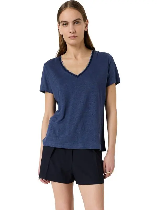 Gerard Darel Mirana Linen V-neck T-shirt - Indigo