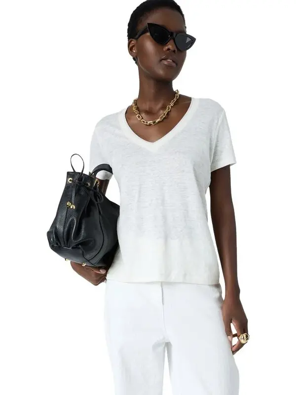 Gerard Darel Mirana Linen V-neck T-shirt - White