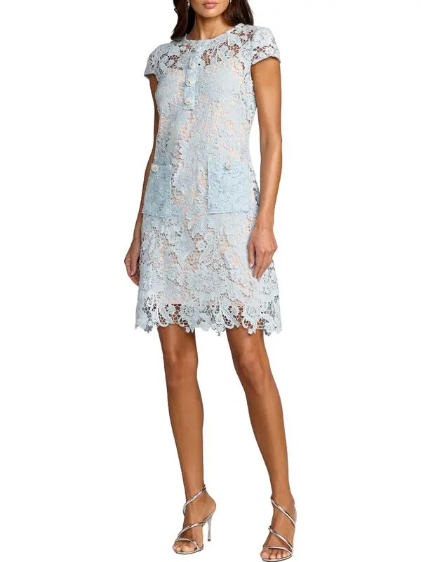 Mac Duggal Lace Floral Applique Mini Dress - Powder Blue