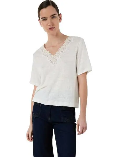 Gerard Darel Maevanelle Embroidered Linen T-shirt - Ecru