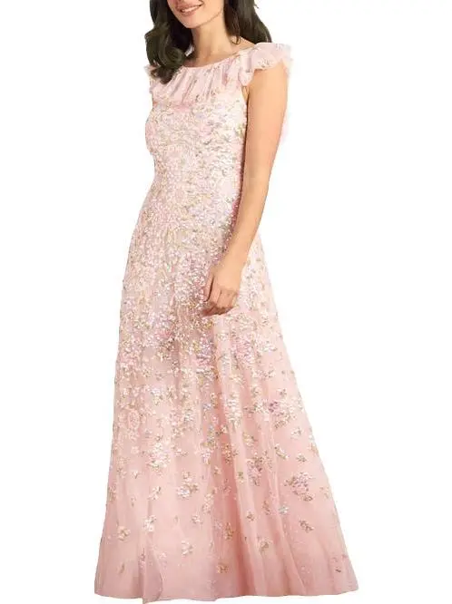 NEEDLE & THREAD Peony Bouquet Sequin Ankle Gown - Peony Pink/multi