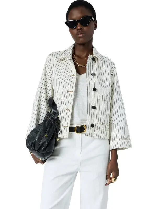 Gerard Darel Tamea Striped Denim Jacket - Ecru