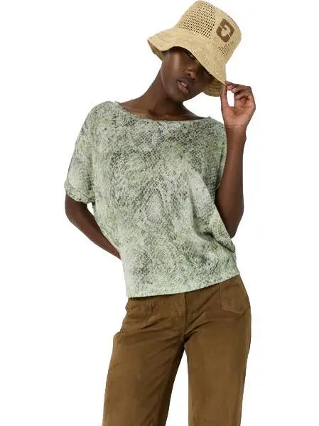 Gerard Darel Mariel Snakeskin Print T-shirt - Khaki Green