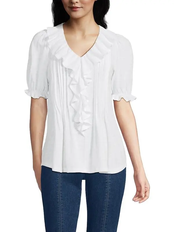 LANDS' END Slub Ruffle Pintuck Top - White