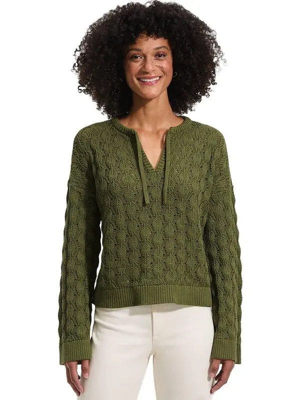 LANDS' END Drifter Pointelle Notch Neck Sweater - Artichoke