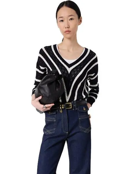 Gerard Darel Loretta V-neck Knitted Top - Navy Blue