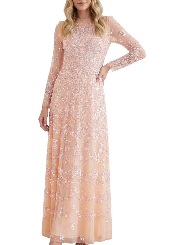NEEDLE & THREAD Freya Long Sleeve Gown - Apricot Blush