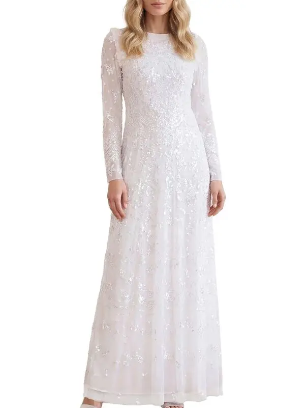 NEEDLE & THREAD Freya Long Sleeve Gown - Swan White