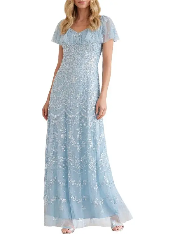 NEEDLE & THREAD Freya V-neck Gown - Aqua