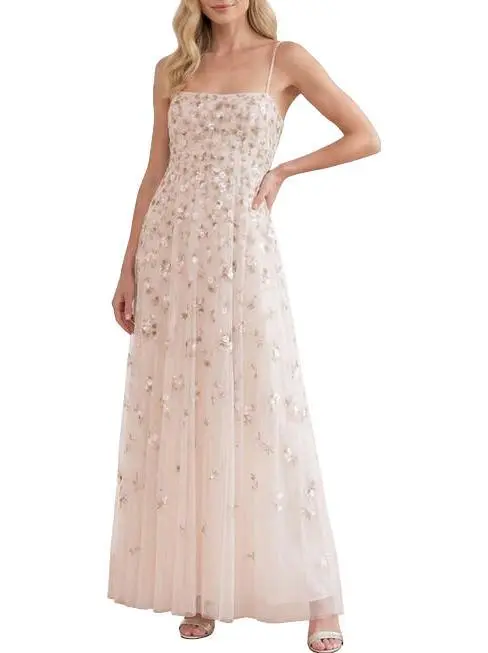 NEEDLE & THREAD Meadow Ditsy Cami Gown - Swan White/peach