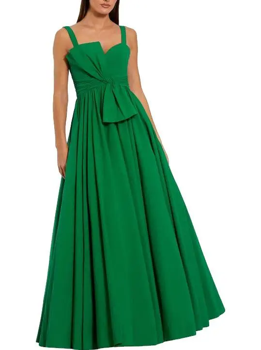 Mac Duggal Pleated A-line Gown With Twist Bow - Spring Green