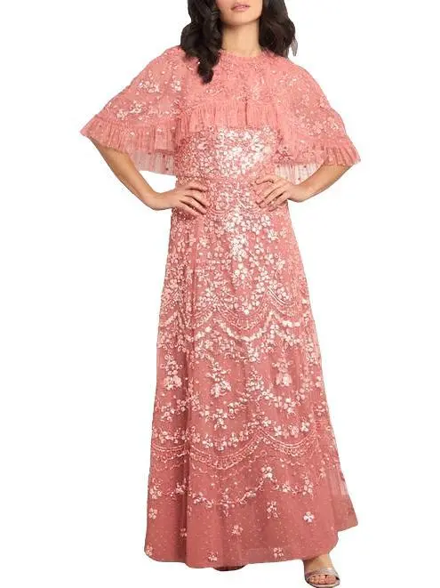 NEEDLE & THREAD Freya Cape Ankle Gown - Misty Rose