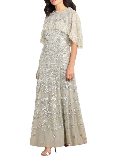 NEEDLE & THREAD Freya Cape Ankle Gown - Seafoam