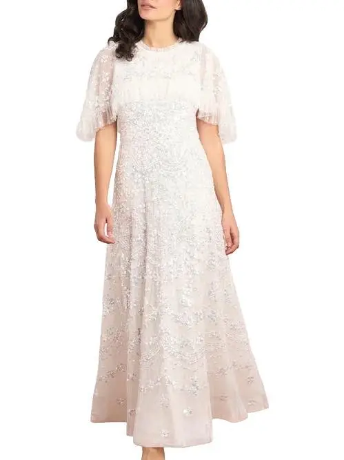 NEEDLE & THREAD Freya Cape Ankle Gown - Swan White