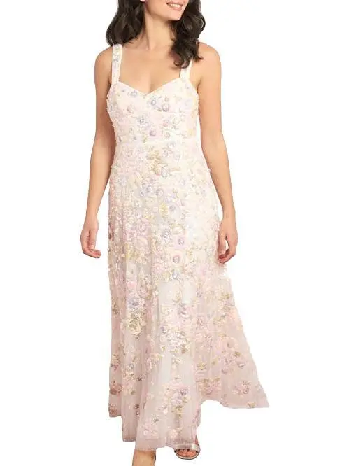 NEEDLE & THREAD Sequin Paradise Sweetheart Ankle Gown - Swan White/multi