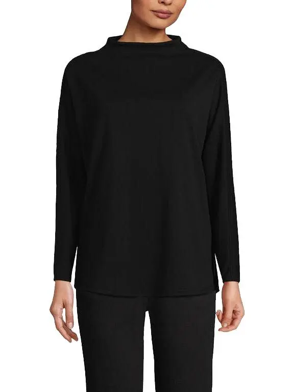 LANDS' END Long Sleeve Sport Knit Funnel Neck Top - Black