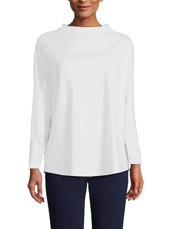 LANDS' END Long Sleeve Sport Knit Funnel Neck Top - White