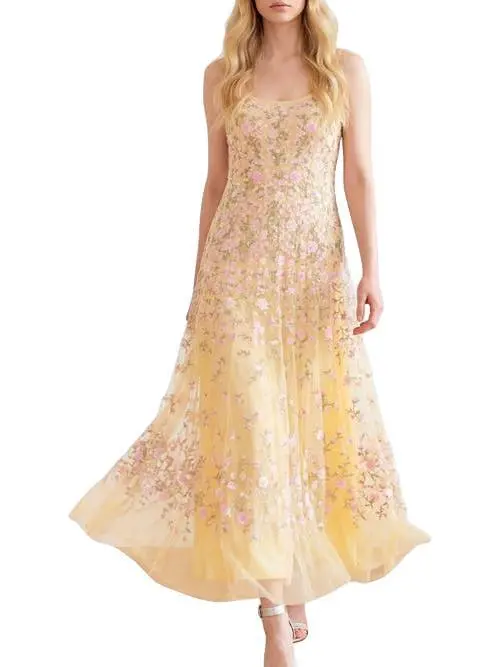 NEEDLE & THREAD Sylvia Rose Ankle Gown - Lemon Sorbet/pastel