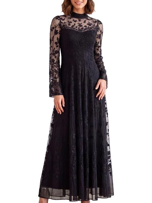 NEEDLE & THREAD Sylvia Rose Long Sleeve Ankle Gown - Jet Black