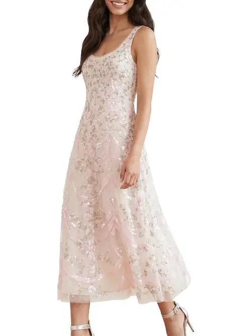 NEEDLE & THREAD Ribbon Heart Scoop Neck Ballerina Dress - Cream/multi