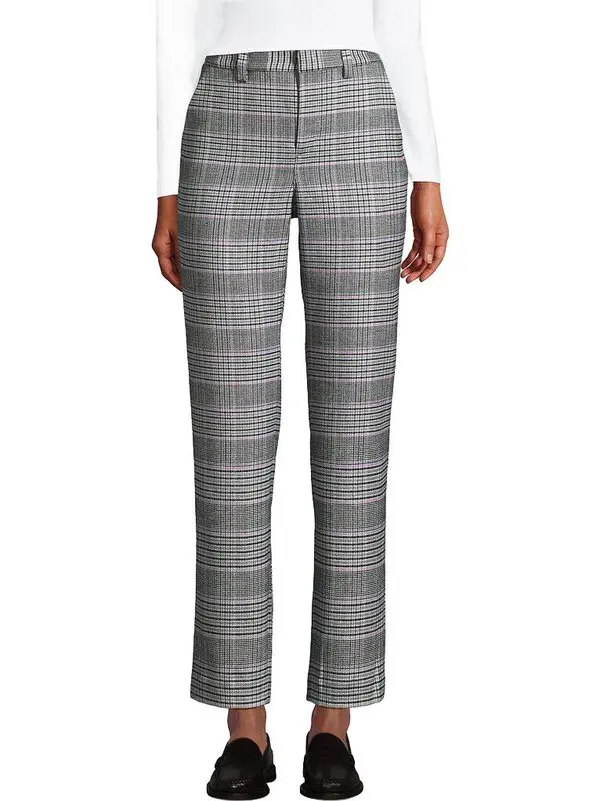 LANDS' END High Rise Brushed Flannel Tapered Ankle Pants - Pink Amethyst Glen Plaid