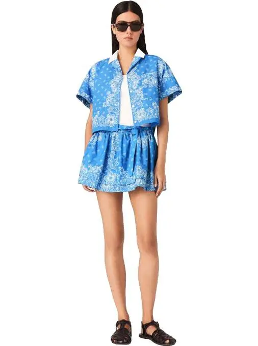 Maje Contrast Collar Printed Shirt - Sky Blue Bandana Print
