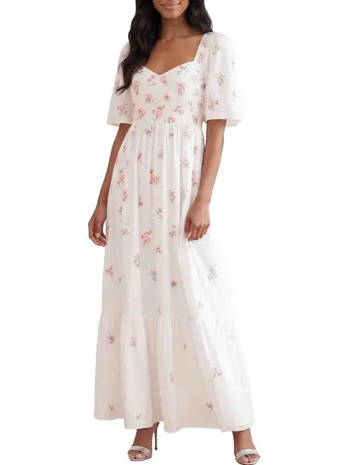 NEEDLE & THREAD Flora Ditsy Cotton Ankle Gown - Chalk