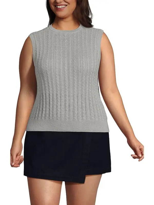 LANDS' END Cotton Pointelle Shell - Gray Heather