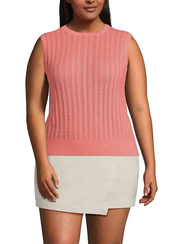 LANDS' END Cotton Pointelle Shell - Sunset Coral Pink