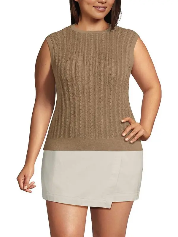 LANDS' END Cotton Pointelle Shell - Vicuna Heather