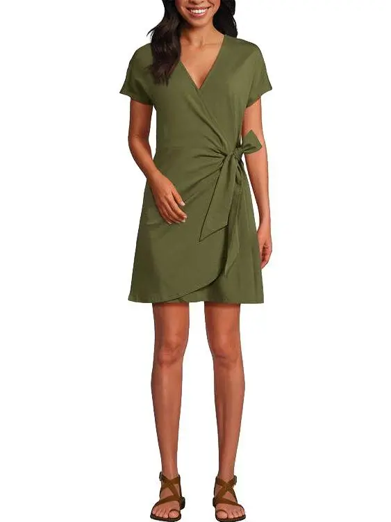 LANDS' END Cotton Modal V-neck Mini Wrap Dress - Artichoke